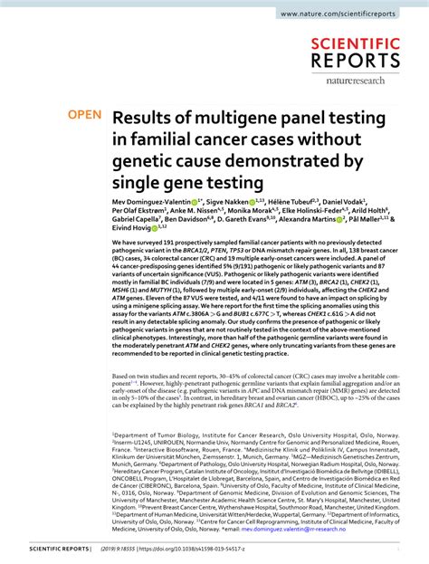PDF Results Of Multigene Panel Testing In Familial Cancer Cases Without Genetic Cause