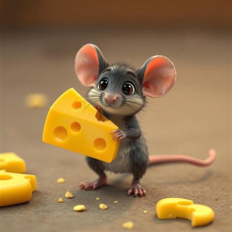 A Cute Tiny Mouse Holding A Piece Of Luxury Cheese Pixar Ratatouille Premium Ai Generated Image