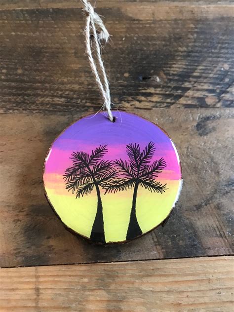 Palm Tree Wood Slice Ornament Resin Ornament Hand Painted Etsy