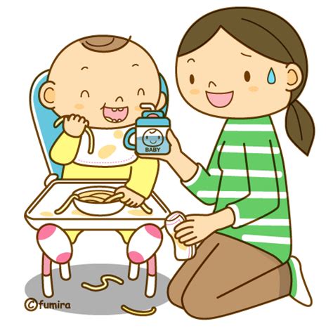 離乳食を食べる赤ちゃんのイラスト（ソフト） 赤ちゃんのイラスト 子供の漫画 イラスト