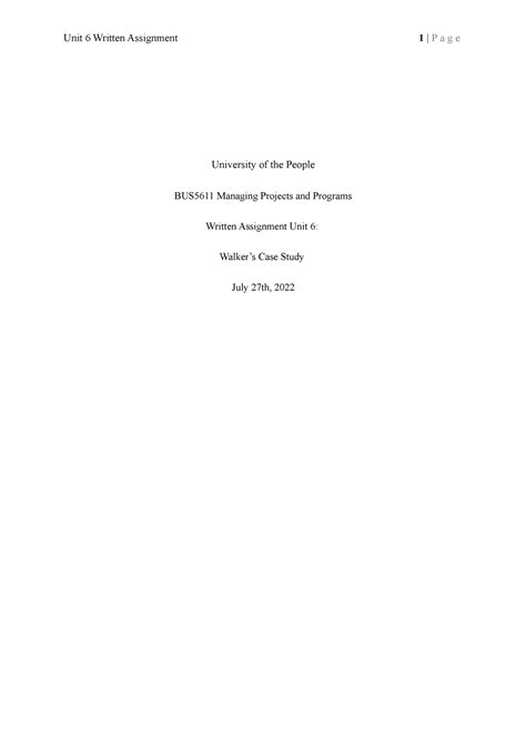 Bus 5611 Unit 6 Written Assignment University Of The People Bus5611