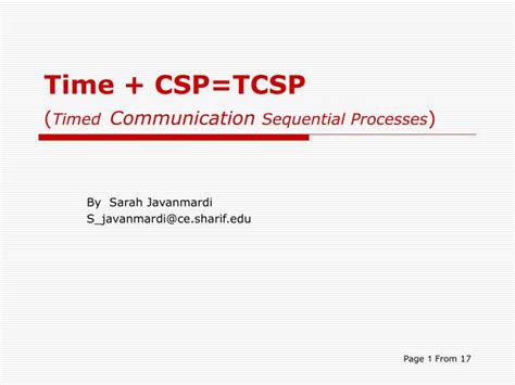 Ppt Time Csptcsp Timed Communication Sequential Processes