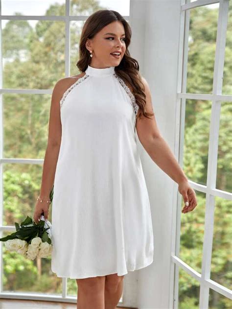Shein Frenchy Plus Contrast Lace Tie Backless Halter Neck Dress Shein Usa