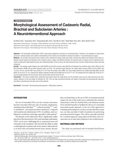 Pdf Morphological Assessment Of Cadaveric Radial Brachial And Subclavian Arteries A