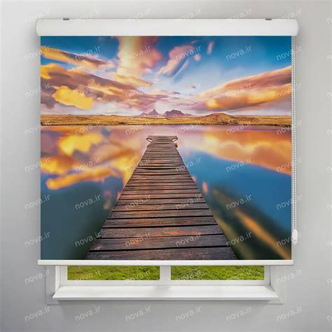 مشخصات و قیمت خرید پرده شید تصویری طرح طبیعت پل چوبی و غروب ساحل کد Nat 07