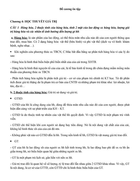 Ktct Maclenin Tài Liệu Kinh Tế Chính Trị Cuối Kỳ Đề Cương ôn Tập Chương 4 HỌc ThuyẾt GiÁ