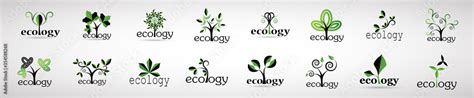Collection Of Eco Tree And Organic Logo Set Isolated On White Background Vector Eco And