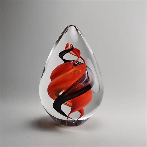 Handmade Blown Glass Sculpture Red And Black Spiral Modern Art