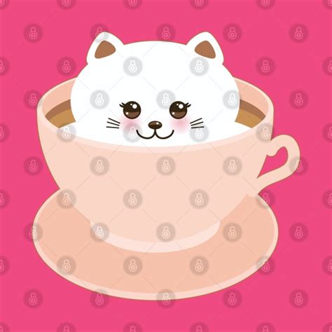 Cute Kawaii Cat In Pink Cup Of Froth Art Coffee 2 Coffee T Shirt