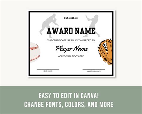 Editable Baseball Award Certificates Baseball Team Awards End Of The Season Baseball Awards