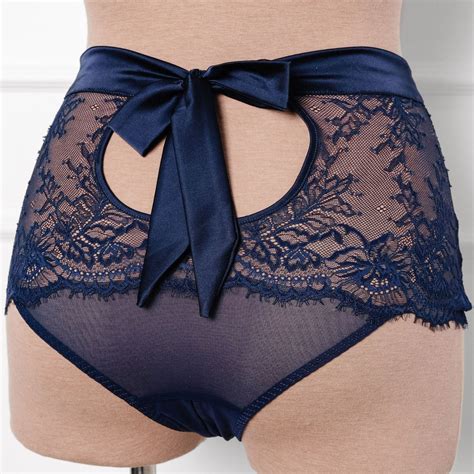 Eyelash Lace Bow High Waist Panty Navy Mentionables