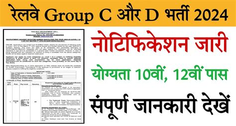 Railway Group C And D Recruitment 2024 रेलवे ग्रुप सी और डी के पदों पर