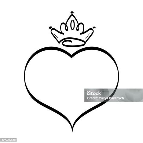 Crowned Heart Vector In Sketch Style King And Queen Signs Doodle