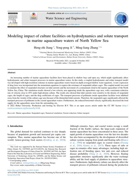 Pdf Modeling Impact Of Culture Facilities On Hydrodynamics And Solute