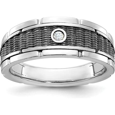 14k White Gold Mens Textured And Polished Solitaire Ring Mounting By