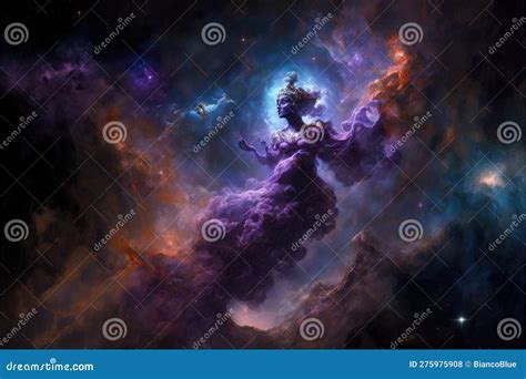 Purple Goddess Awakening Concept In Cosmical Abstract Art Stock