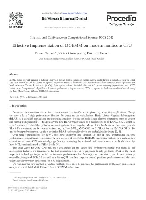 Pdf Effective Implementation Of Dgemm On Modern Multicore Cpu