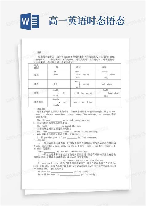 高一英语时态语态word模板下载 编号qeokjdek 熊猫办公