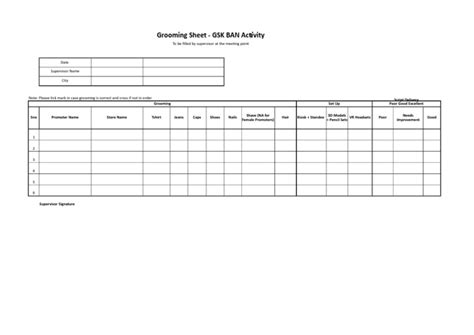 Grooming Sheet Gsk Ban Activity To Be Filled By Supervisor At The Meeting Point Pdf