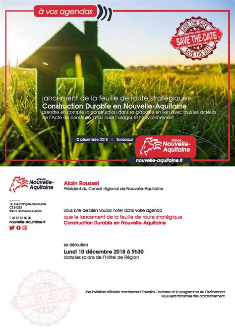 Save the date Lancement de la feuille de route stratégique Construction Durable en Nouvelle