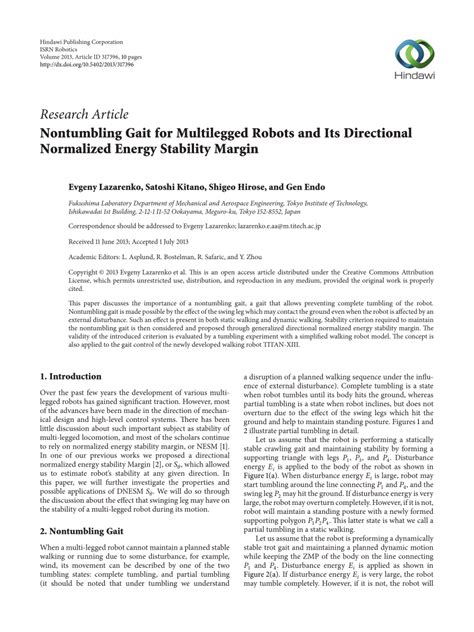 Pdf Nontumbling Gait For Multilegged Robots And Its Directional
