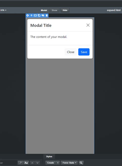 Showing A Modal In The Bss Workspace Doesn T Show It In Browser Preview