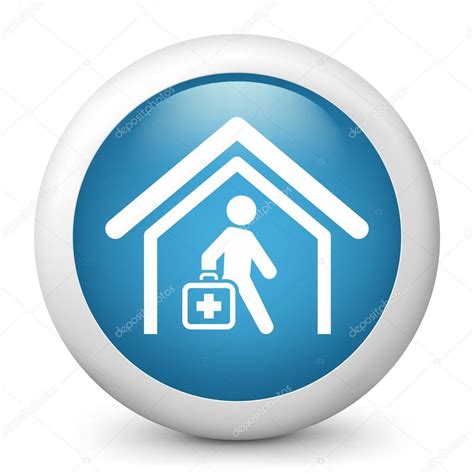 Vector Blue Glossy Icon Depicting Physician Home Visit — Stock Vector