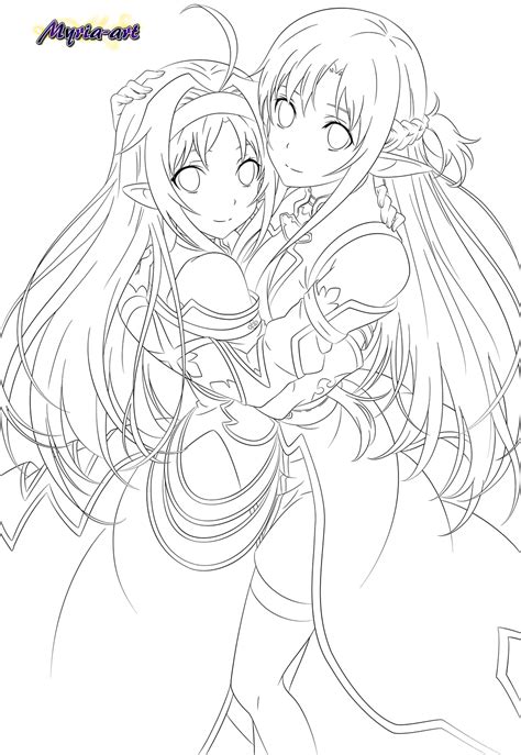 Yuuki And Asuna Lineart By Myria Art On Deviantart