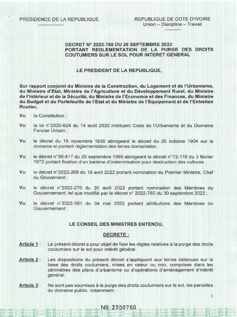 Decret 2023 769 Purge Des Droits Coutumiers Sur Le Sol Pdf