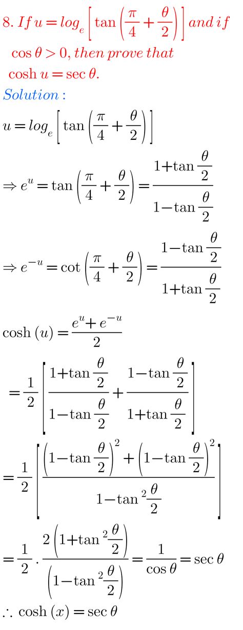 Intermediate Maths Solutions For Exercise 9 A Hyperbolic Functions Maths Glow