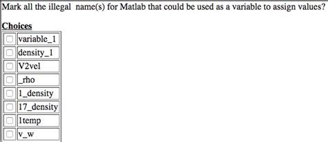Solved Mark All The Illegal Names For Matlab That Could Be