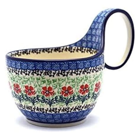 Polish Pottery Loop Handle Bowl Maraschino Polish Pottery Loop Handle Bowl Maraschino