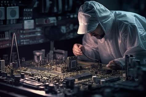 Premium AI Image Arafed Man Working On A Computer Motherboard In A