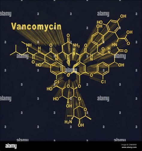 Vancomycin Molecule Antibiotic Chemical Structure Gold On Dark
