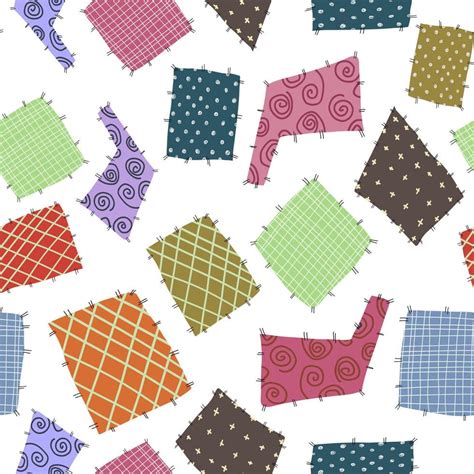 Hand Drawn White Patchwork Sewing Doodle Abstract Seamless Cute Vector