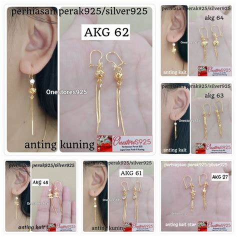 Jual Anting Kait Model Model Perak 925 Asli Lapis Emas Kuning Shopee