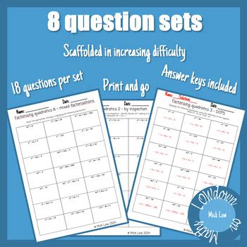 Quadratic Factorization Techniques Worksheets And Summary Posters