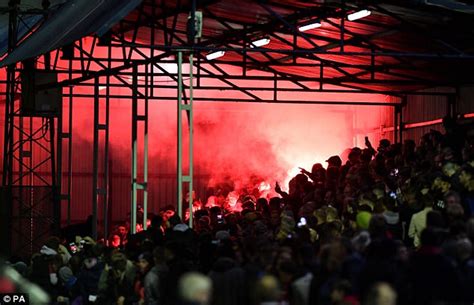Hyde 0 4 Mk Dons Fa Cup Dream Ends With Flare Disgrace Daily Mail Online