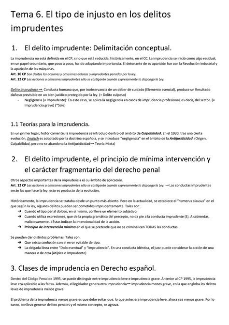 Tema 6 El Tipo De Injusto En Los Delitos Imprudentes Tema 6 El Tipo