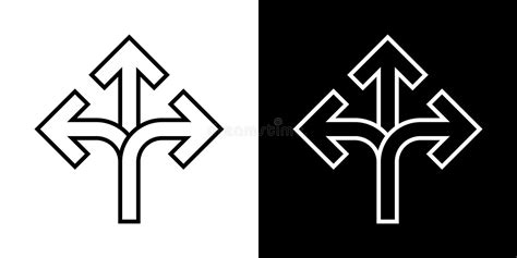 Three Way Direction Arrow Icon Vector In Line Concept Stock Vector