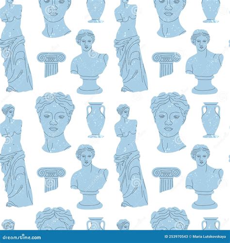 Antique Marble Statue Seamless Pattern Greek Or Roman Sculptures Gods