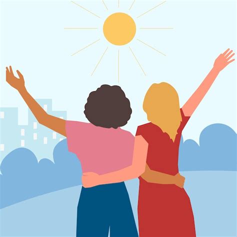 Amistad mujeres juntas felices en ilustración plana Vector Premium