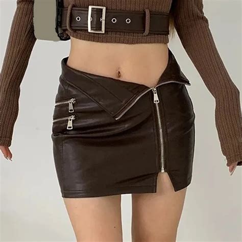 Xpqbb Asymmetrical Zipper Pu Leather Skirt Women Sexy Hot Girl Night