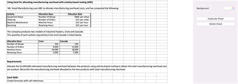 Solved Using Excel For Allocating Manufacturing Overhead Chegg Com