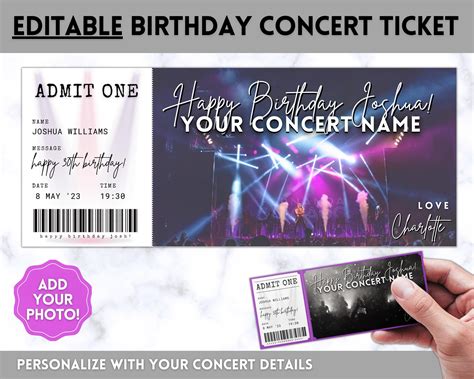 Birthday T Concert Ticket Template Editable T