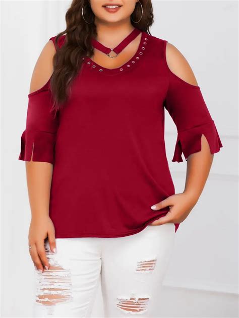 Plus Size Cold Shoulder T Shirt Casual Cut Short Sleeve T Temu Ireland