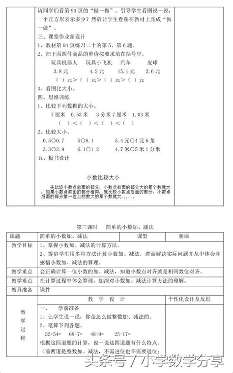 最新人教版三年級數學下冊第七單元《小數的初步認識》教案 每日頭條