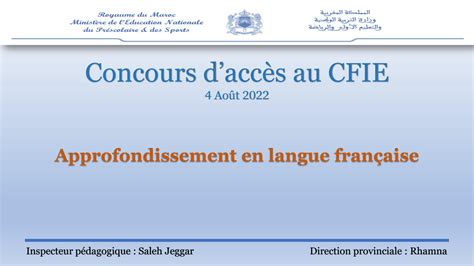 SOLUTION Approfondissement En Fran Ais Saleh Jeggar Inspecteur P