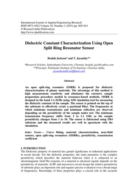 Pdf Dielectric Constant Characterization Using Open Split Ring