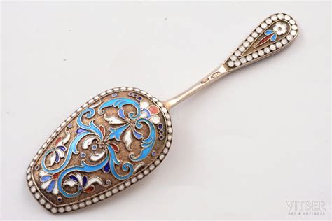 Ложка для чая, серебро, 84 проба, 26 г, перегородчатая эмаль, 11.45 см ...